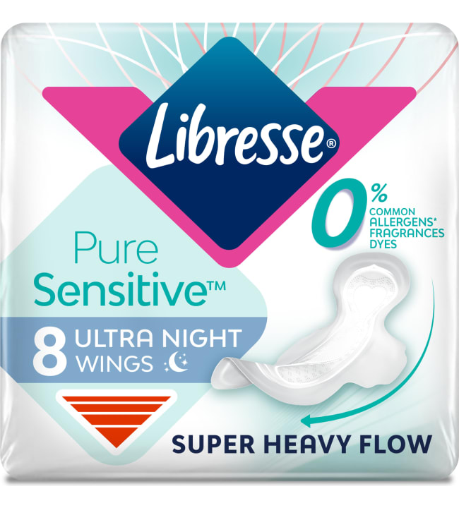 Libresse Pure Sensitive Ultra Night 8 kpl terveysside | Karkkainen.com ...