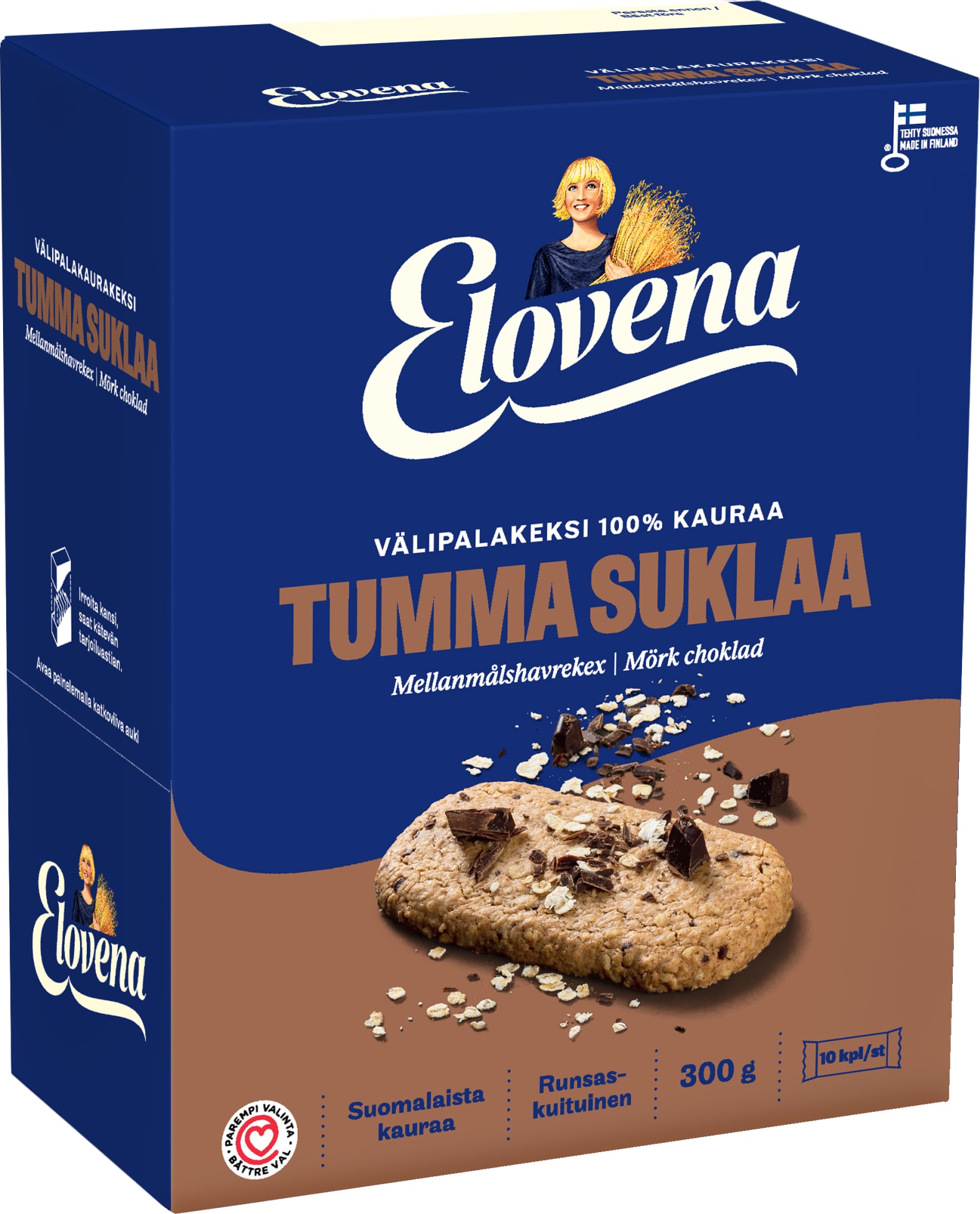 Elovena 10x30g tumma suklaa täysjyvä välipalakeksi 100% kauraa ...