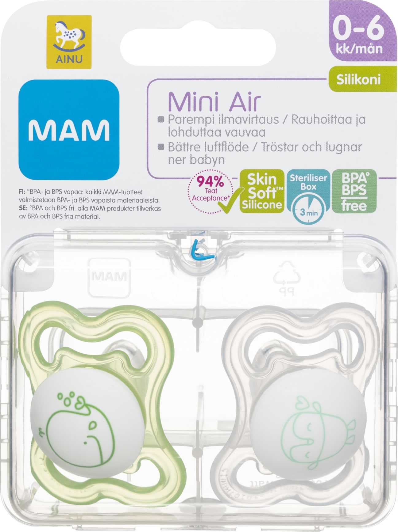 Ainu Mam Mini Air silikoni 0-6 kk 2 kpl tutti | Karkkainen.com verkkokauppa