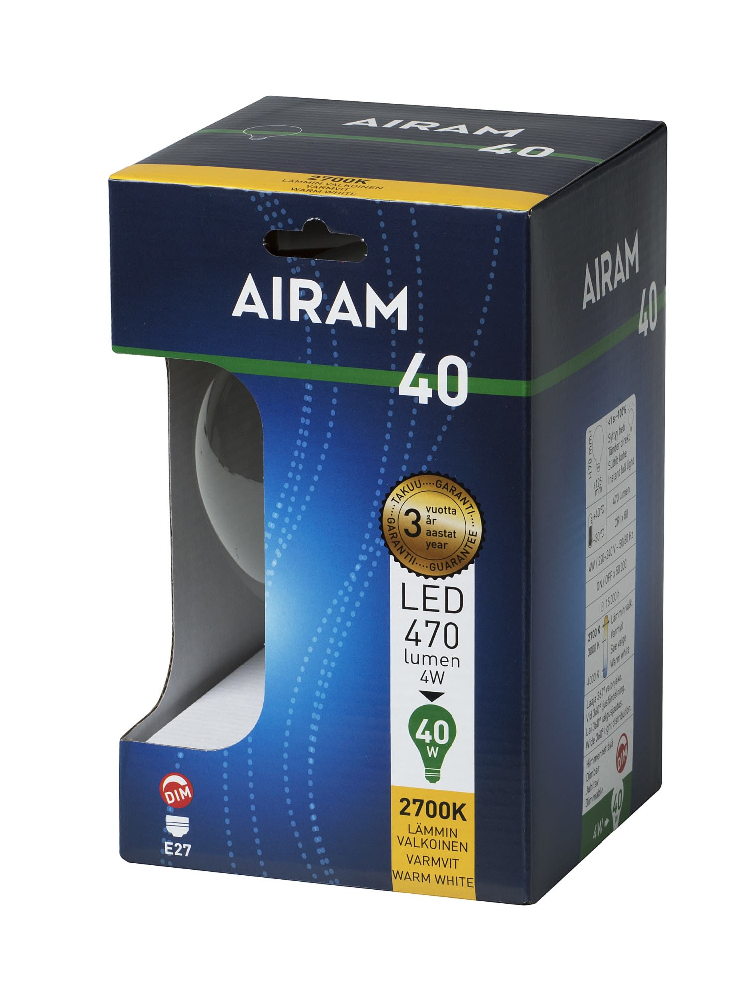 Airam Globe E27 470 lm POP-125 himmennettävä led lamppu | Karkkainen.com verkkokauppa
